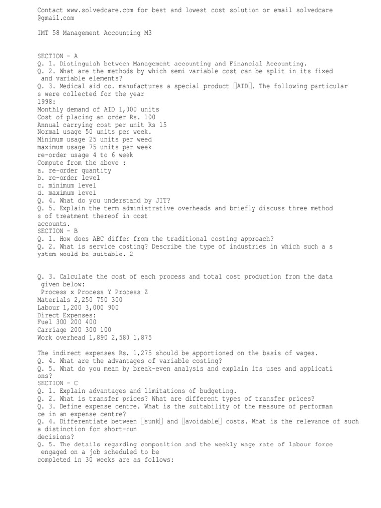 IMT 58 Management Accounting M3 | PDF | Management Accounting | Cost