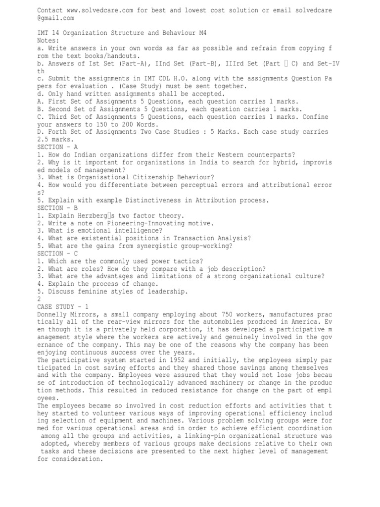 IMT-14 Organizational Structure & Behaviour M4 | PDF | Employment | Labour