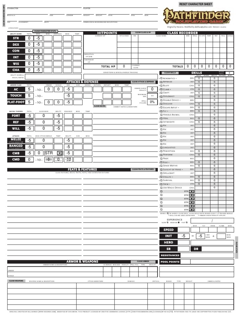 PF Abe Character Sheet V1!0!2012 2 Pages | PDF | Gaming | Role Playing ...