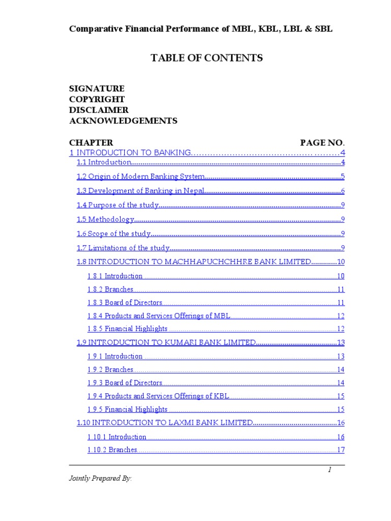 Comparative Financial Performance of MBL, KBL, LBL & SBL | PDF ...
