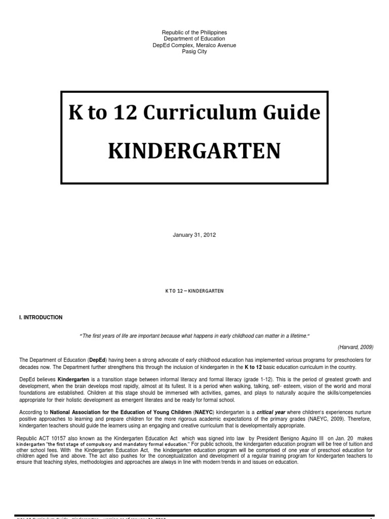 Kindergarten Curriculum Guide | PDF | Memory | Reading (Process)