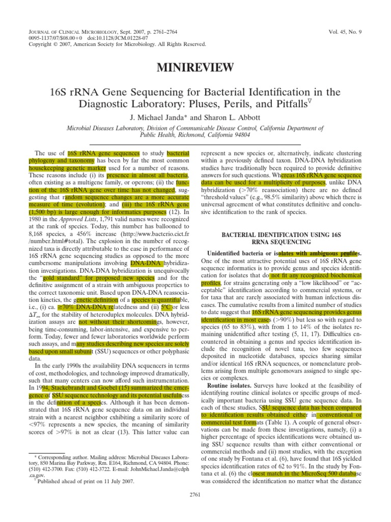 16S RRNA Gene Sequencing for Bacterial Identification | 16 S Ribosomal ...