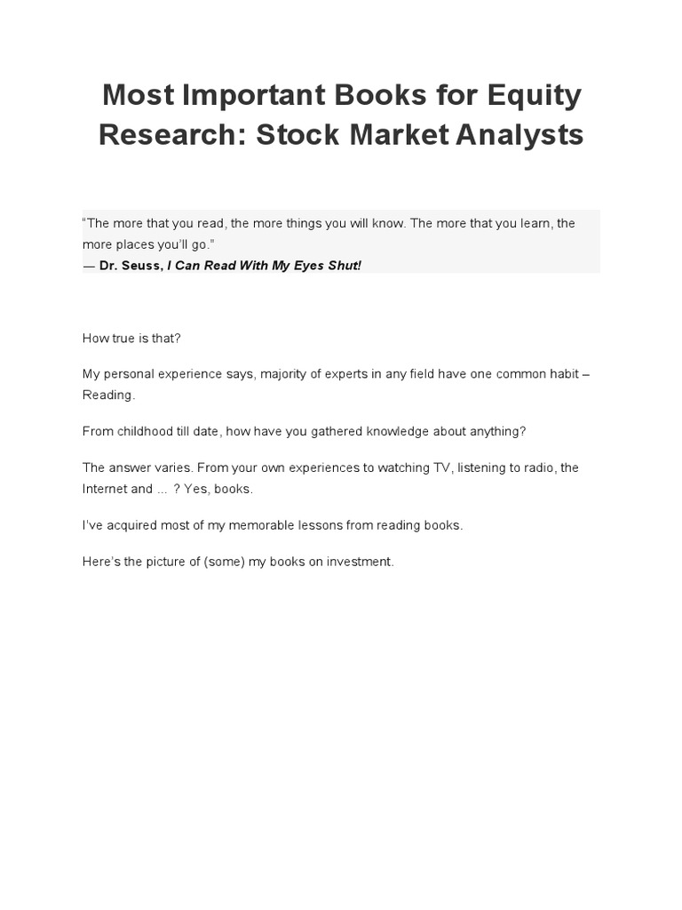Equity Research Analyst Basic | Financial Analyst | Securities Research ...