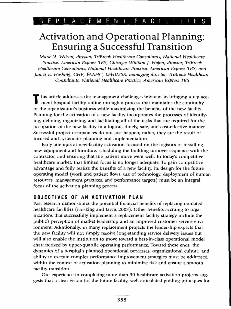 Activation and Operational Planning - Ensuring A Succesful Transition ...