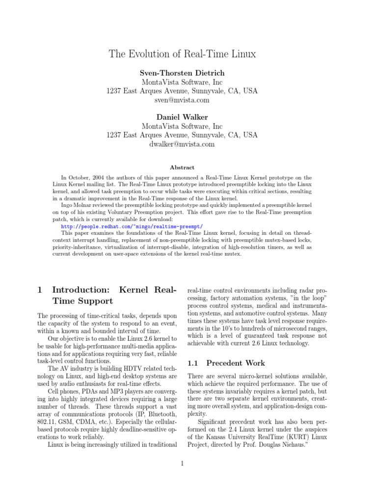 The Evolution of Real-Time Linux | PDF | Thread (Computing) | Kernel ...