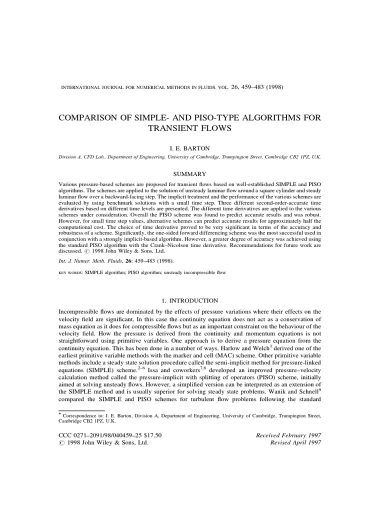 Comparison of Simple - and Piso-Type Algorithms For Transient Flows ...