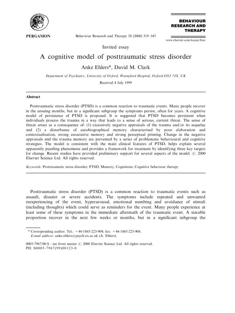 A Cognitive Model of Posttraumatic Stress Disorder - Ehlers_Clark_2000 ...