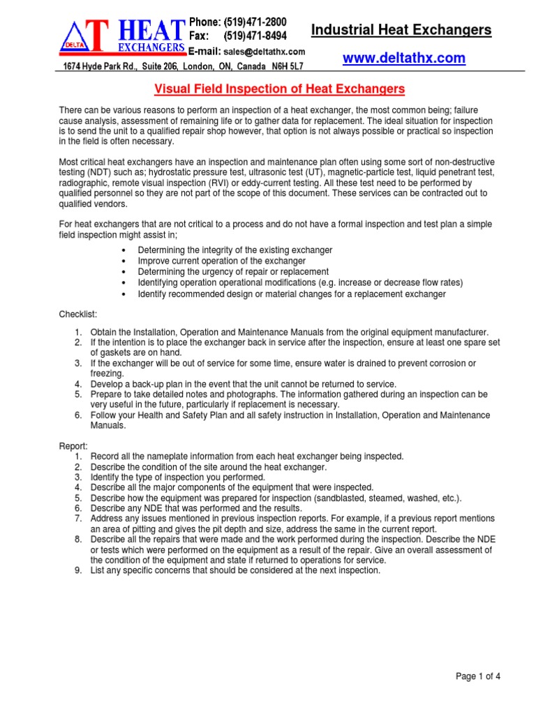 Feild Inspection of Shell and Tube Heat Exchangers | PDF | Heat ...