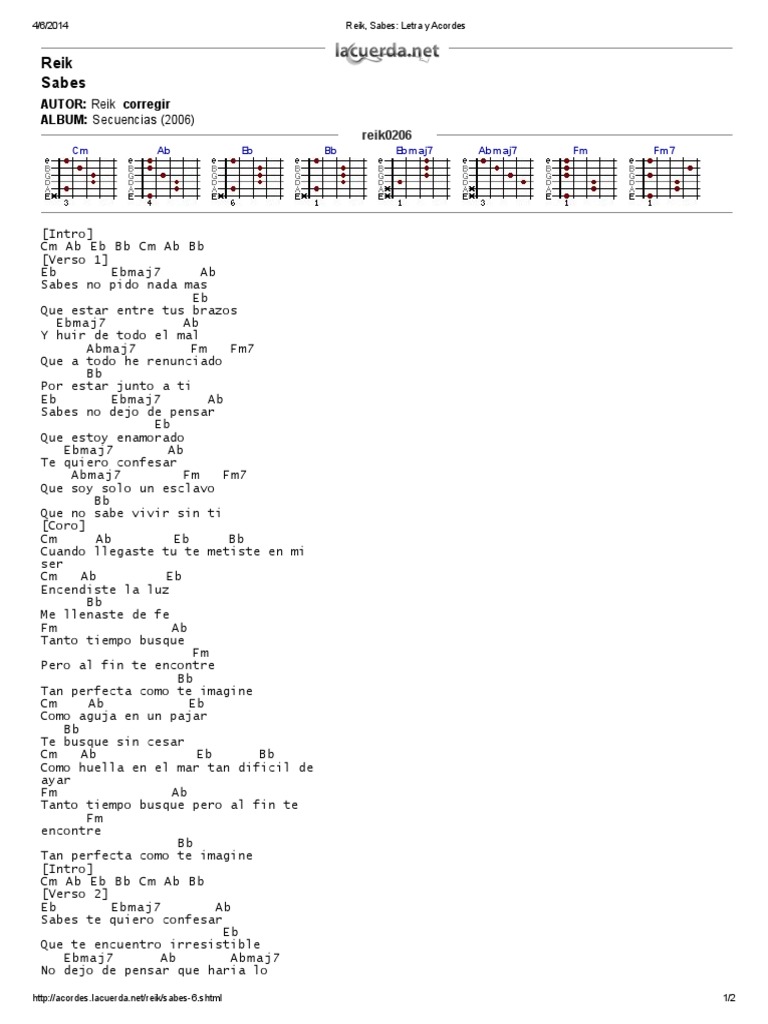 Reik, Sabes - Letra y Acordes | PDF