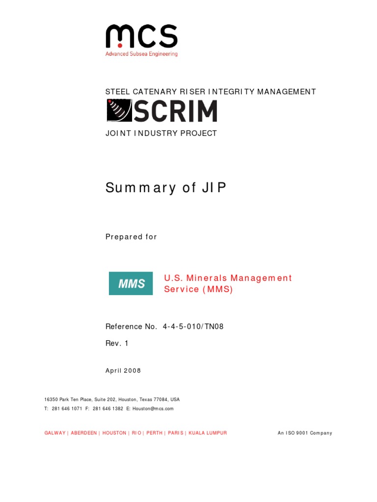 BSEE Steel Catenary Riser Integrity Management Report | PDF ...