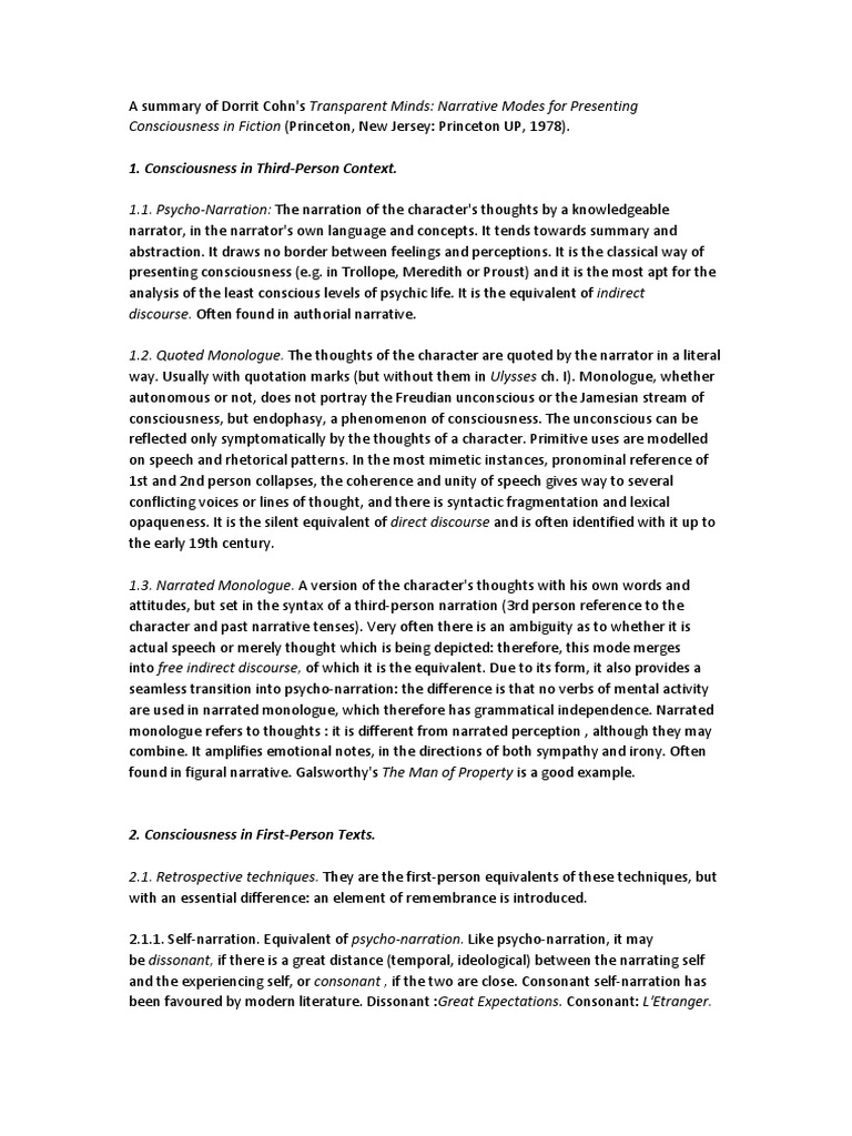 A Summary of Dorrit Cohn | Download Free PDF | Narration | Narrative