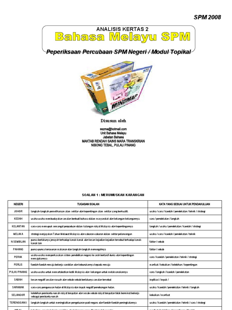 Analisis Kertas 2 Bahasa Melayu Peperiksaan Percubaan SPM 2008 - Negeri | PDF