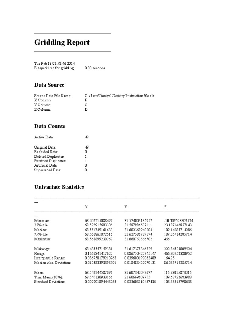 Gridding Report - : Data Source | PDF | Mean | Median