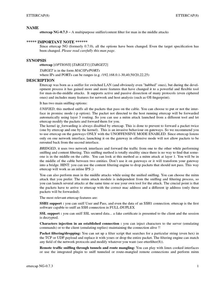 Ettercap PDF | PDF | Domain Name System | Network Switch