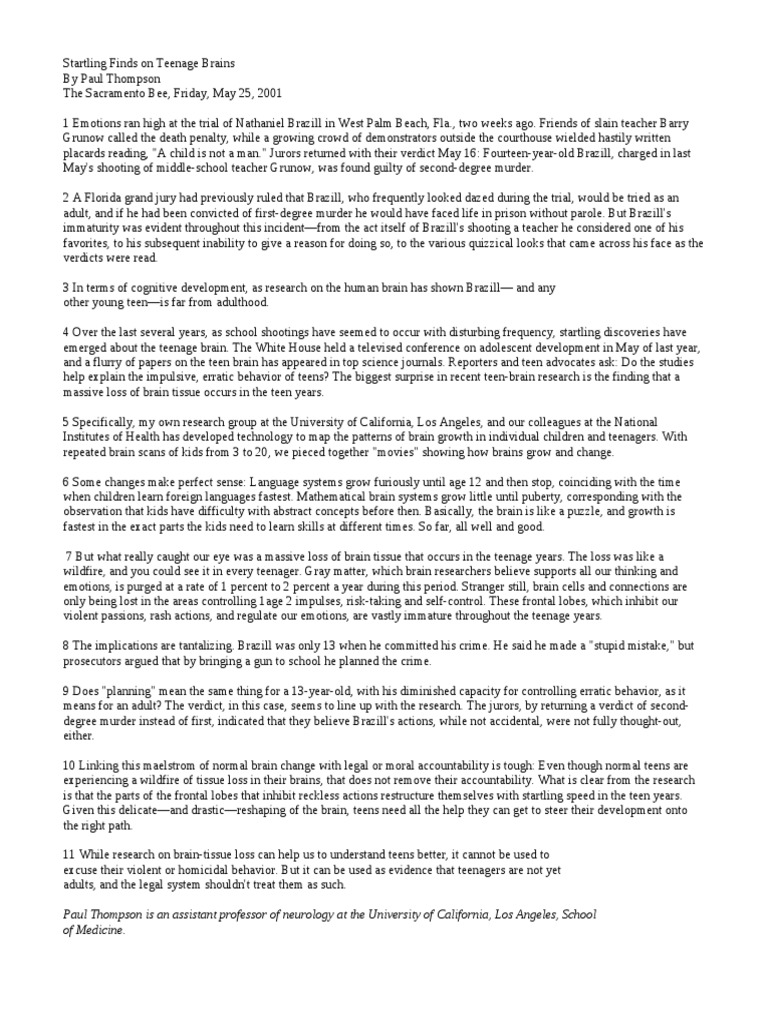 Startling Finds On Teenage Brains | PDF | Crime & Violence | Crime Thriller