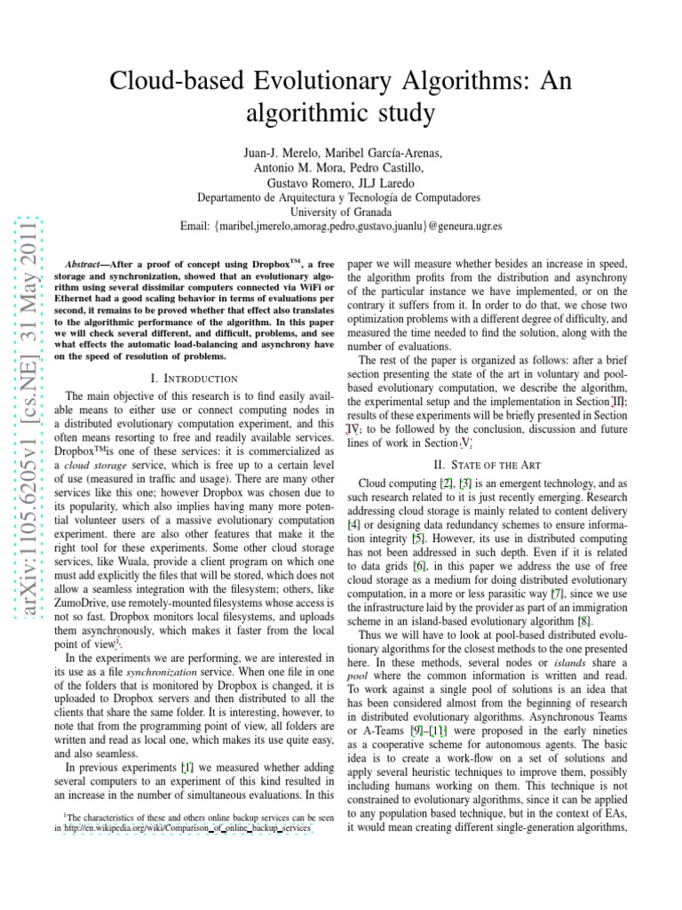 Cloud-Based Evolutionary Algorithms: An Algorithmic Study | PDF | Cloud ...
