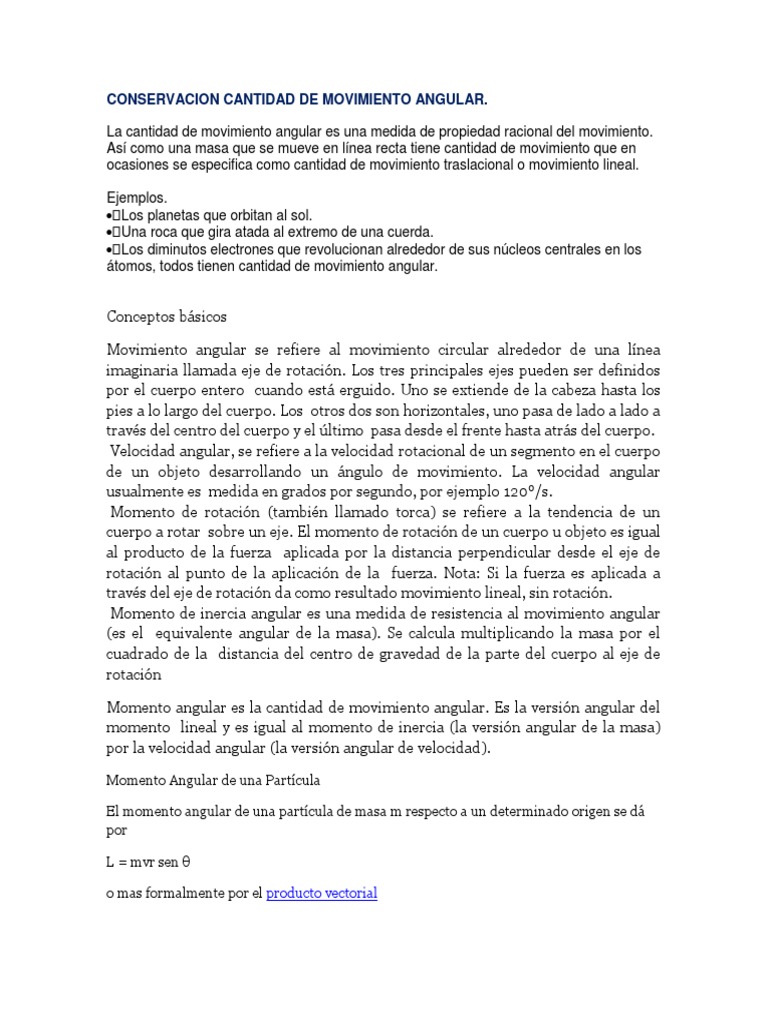 Conservacion Cantidad de Movimiento Angular | PDF | Momento angular | Impulso