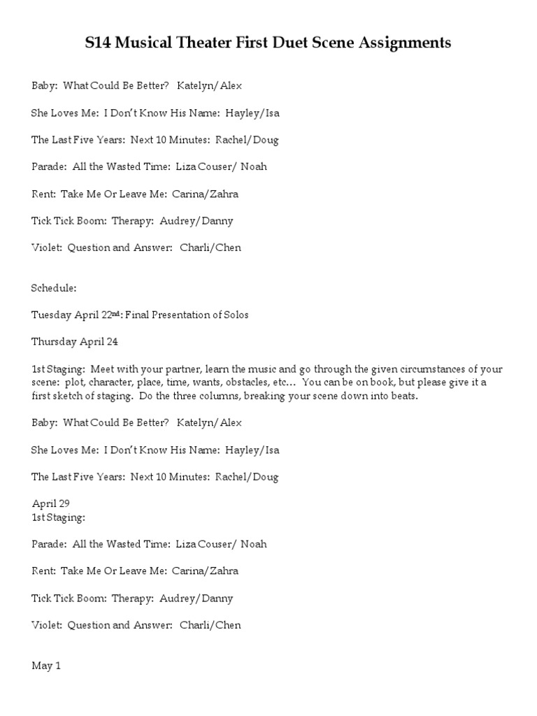 Musical Theater Duet Scene Assignments | PDF