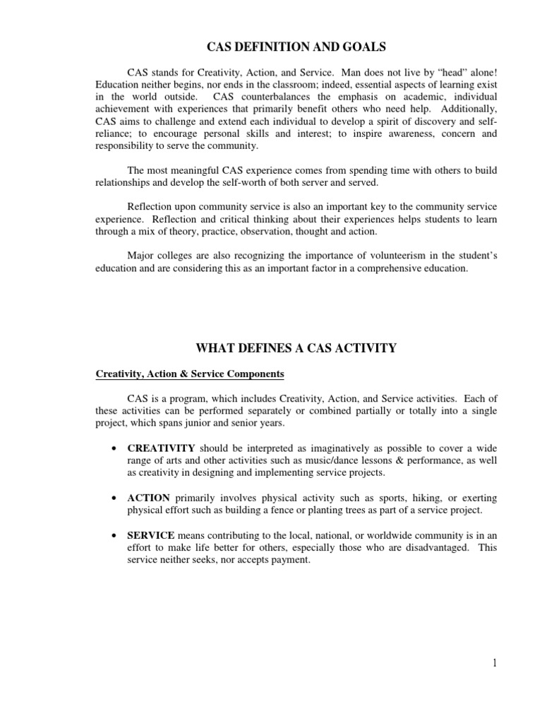 Cas Definition and Goals | PDF | Thought | Creativity