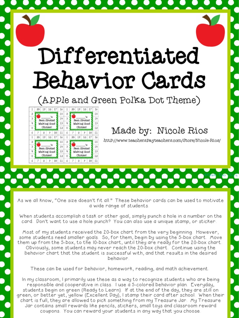 Differentiated Behavior Cards Apples and Green Polkadot S | PDF ...