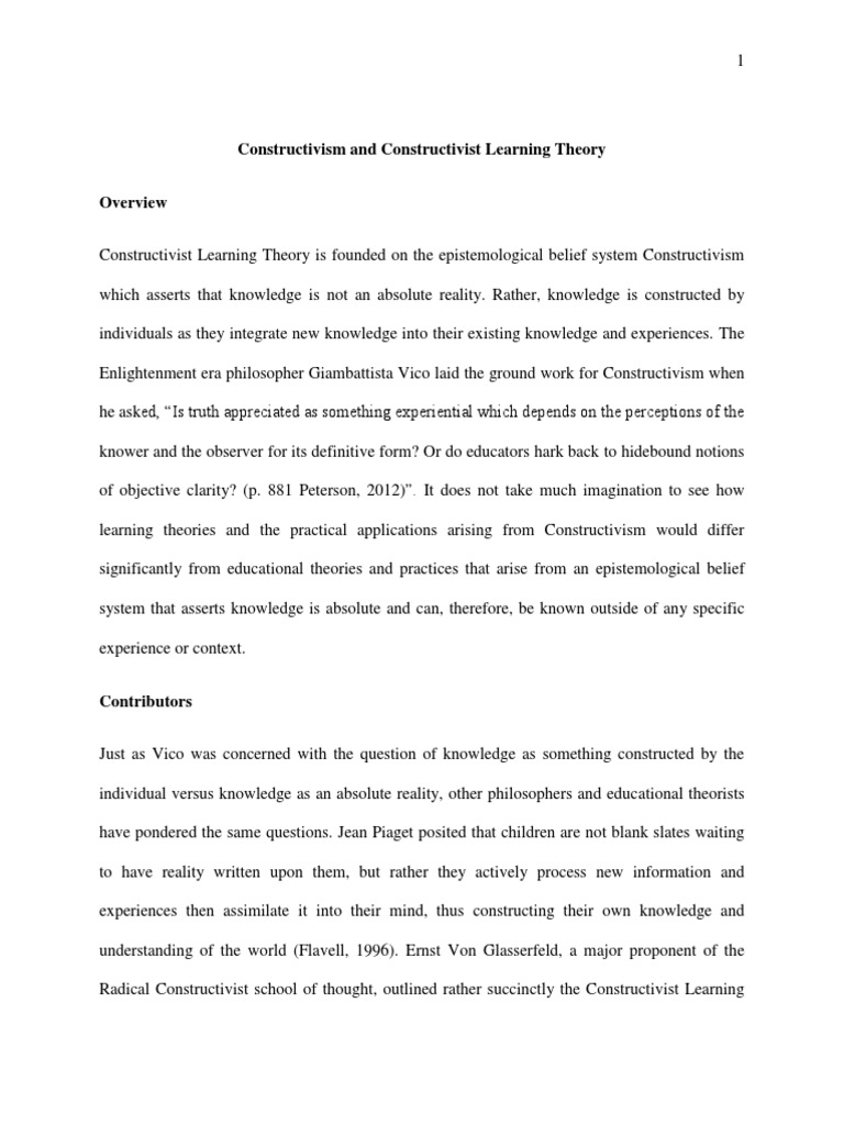 Constructivist Learning Theory Overview | PDF | Constructivism ...