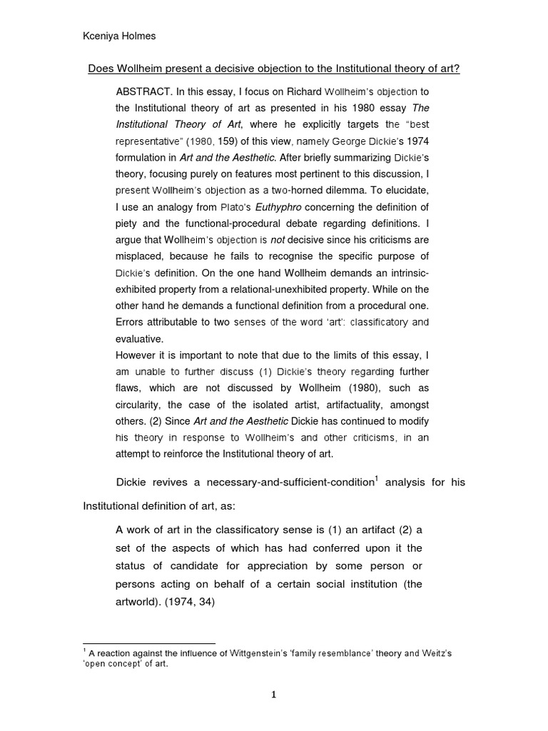 Art Theory: Wollheim vs. Dickie | PDF | Philosophy