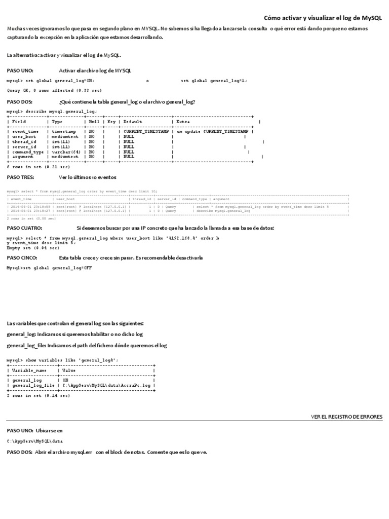 Guía para Activar el Log de MySQL | PDF | Informática