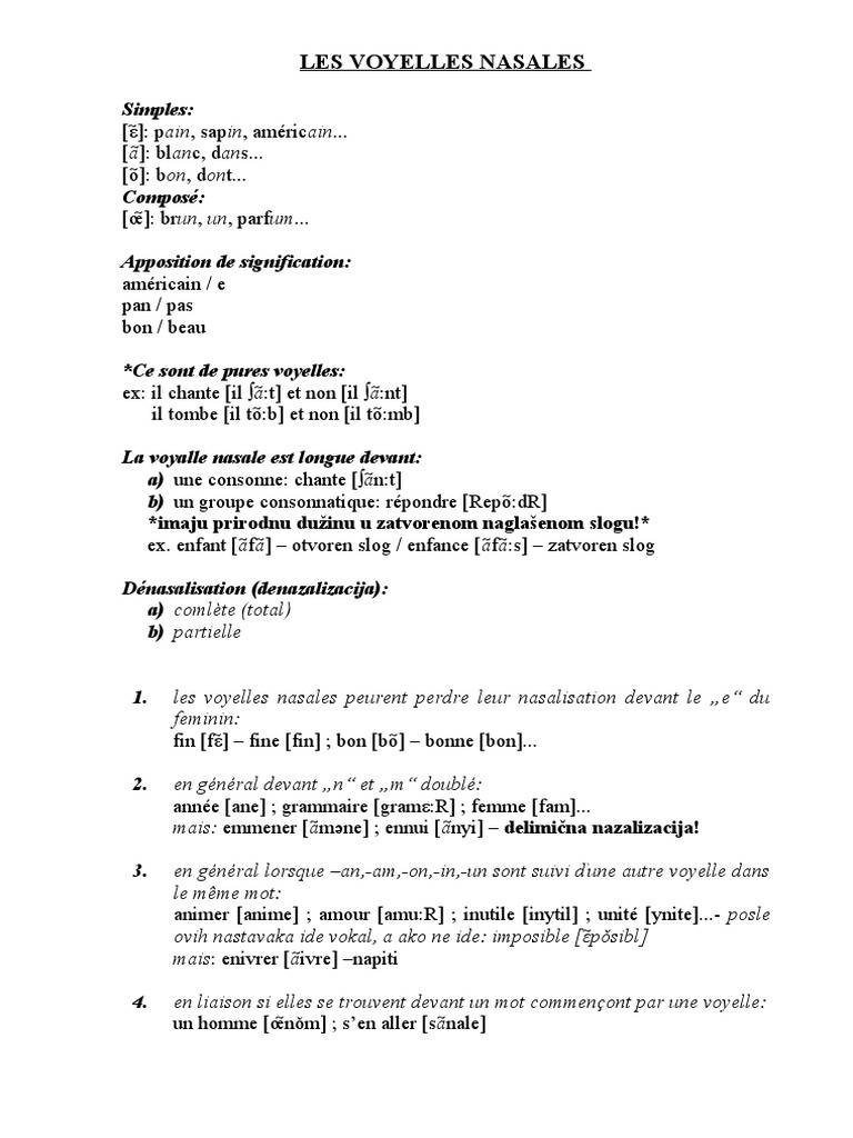 Les Voyelles Nasales | PDF