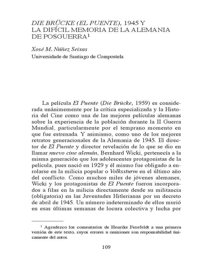 Die Brucke El Puente-1945Y La Dificil Memoria DeAlemania PDF | PDF | Wehrmacht | Alemania nazi