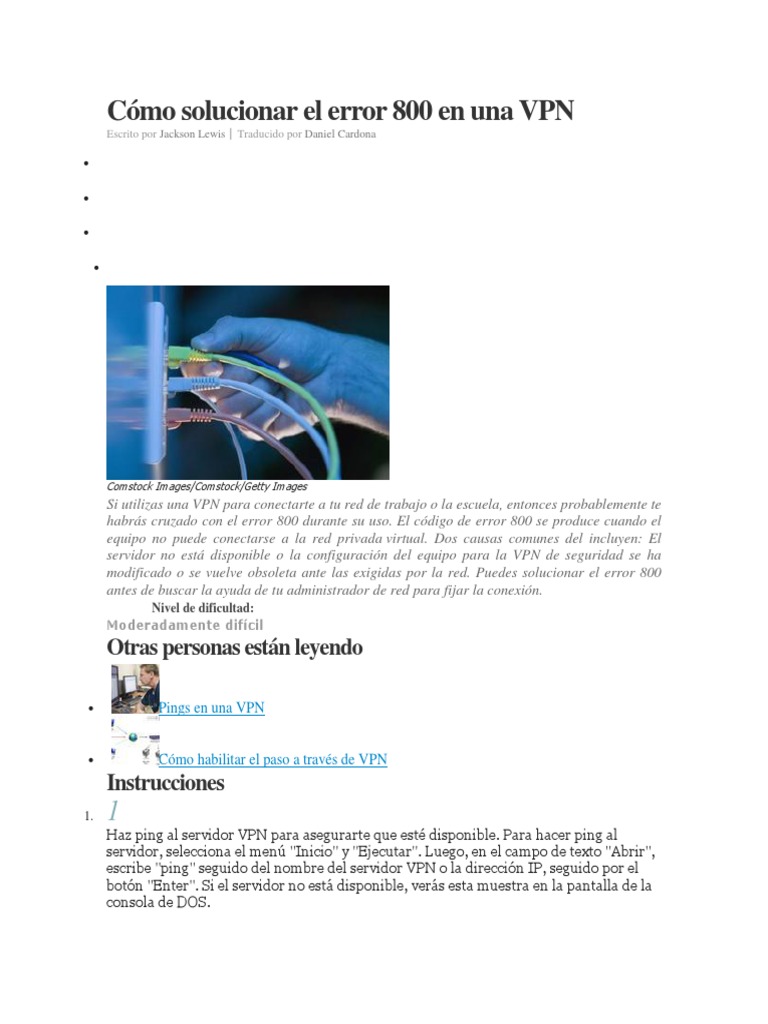 Cómo Solucionar El Error 800 en Una VPN | PDF | Red privada virtual ...