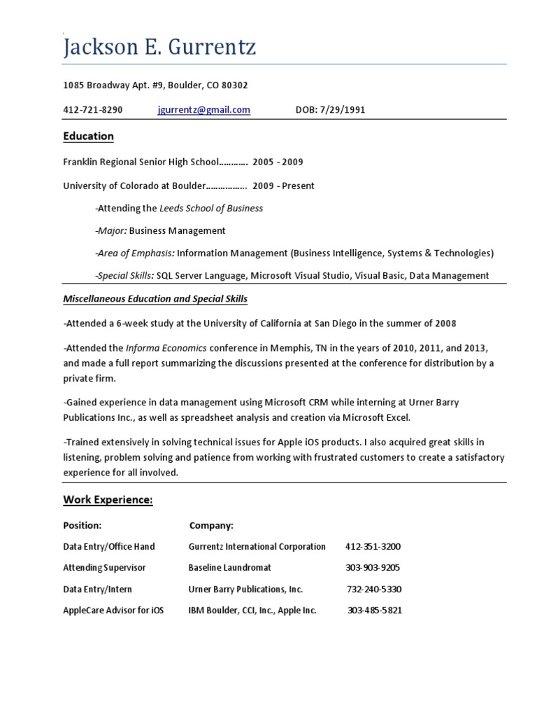 Jackson Gurrentz Resume Overview | PDF