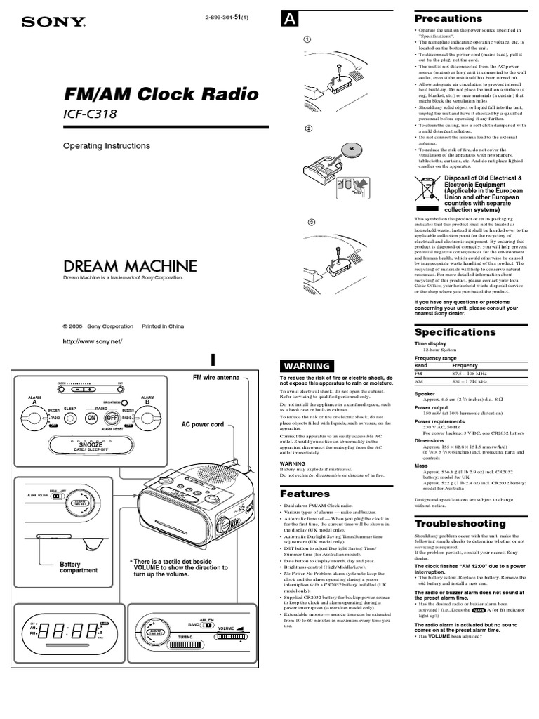 Manual Radio Relógio Sony ICF-C318 PDF | PDF | Daylight Saving Time | Clock