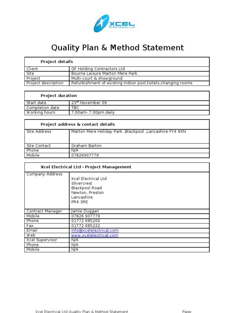 Quality Plan & Method Statement Overview | PDF | Occupational Safety ...