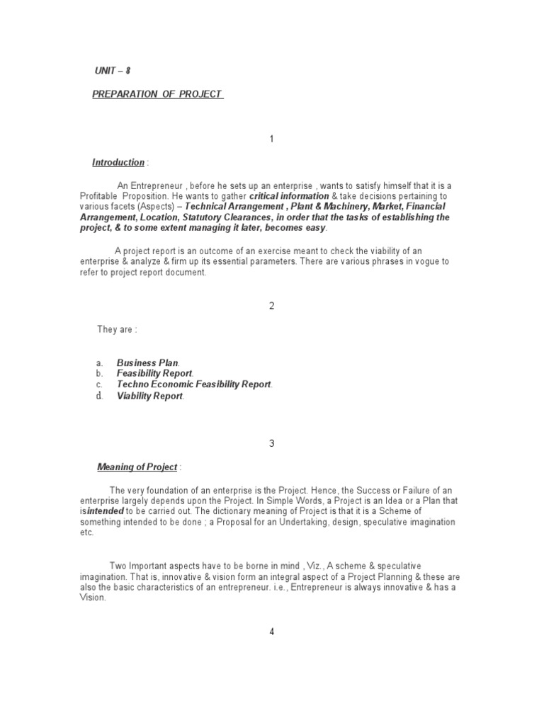 UNIT 8 Preparation of Project | PDF | Entrepreneurship | Economies