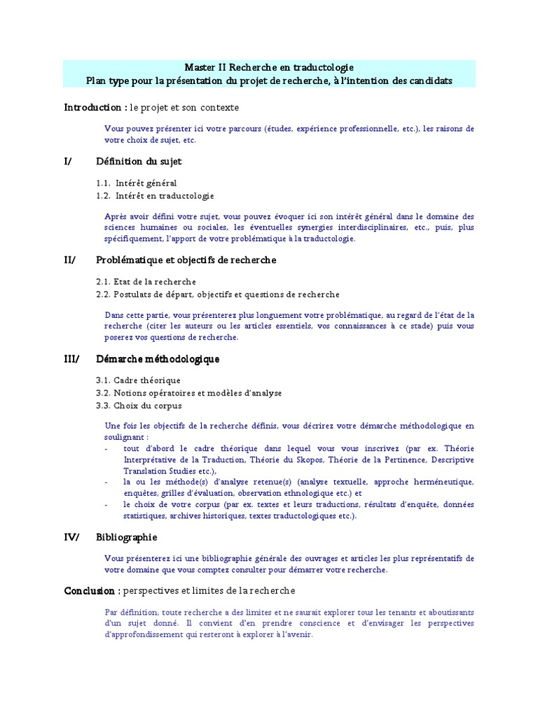 Projet de recherche en traductologie | PDF