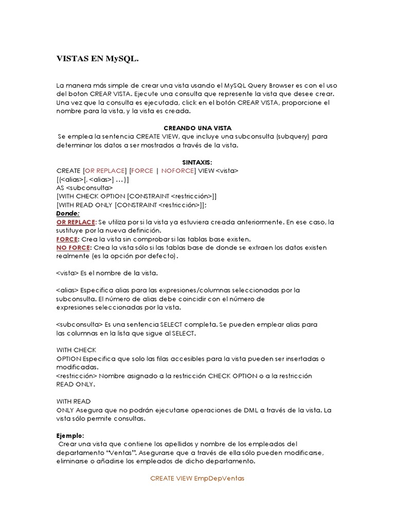 Vistas en Mysql | PDF | Tabla (base de datos) | SQL