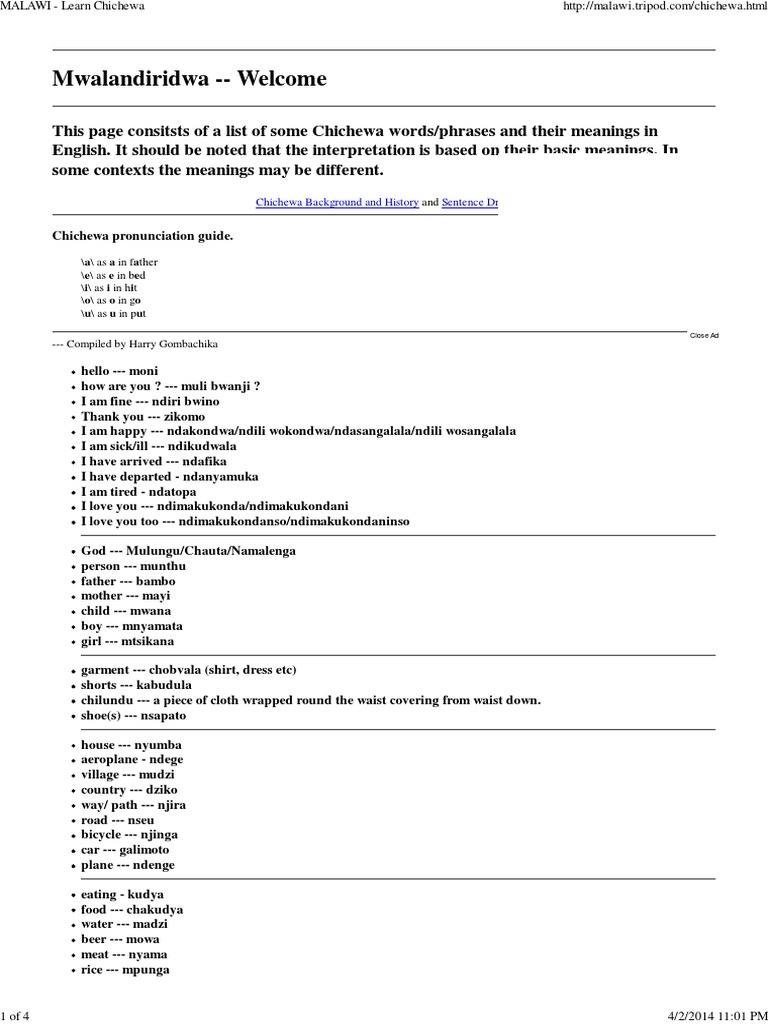 MALAWI Learn Chichewa PDF Syntax Languages