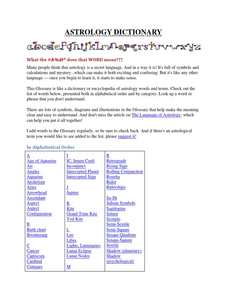 Astrology Vocabulary and Glossary | PDF | Astrological Sign | Apsis