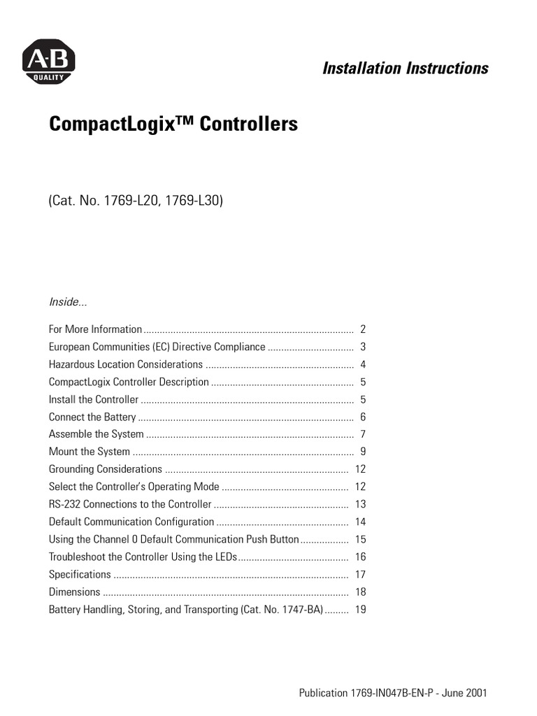 Compactlogix™ Controllers: Installation Instructions | PDF ...