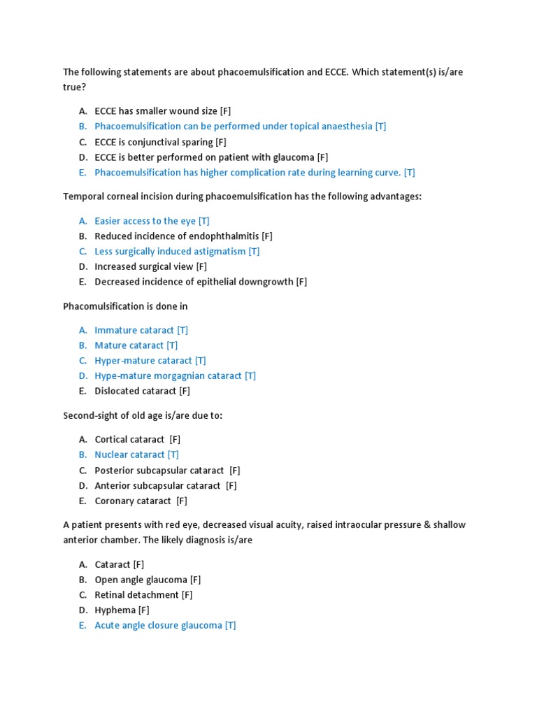 MCQ Ophthalmo WITH Answers | PDF | Cataract | Glaucoma