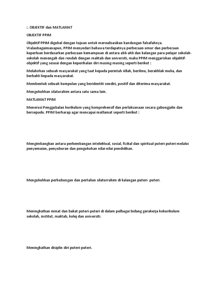 Objektif Dan Matlamat Ppim | PDF