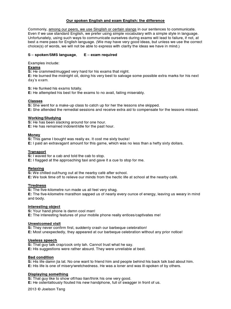 Our Spoken English and Exam English | English Language | Linguistics
