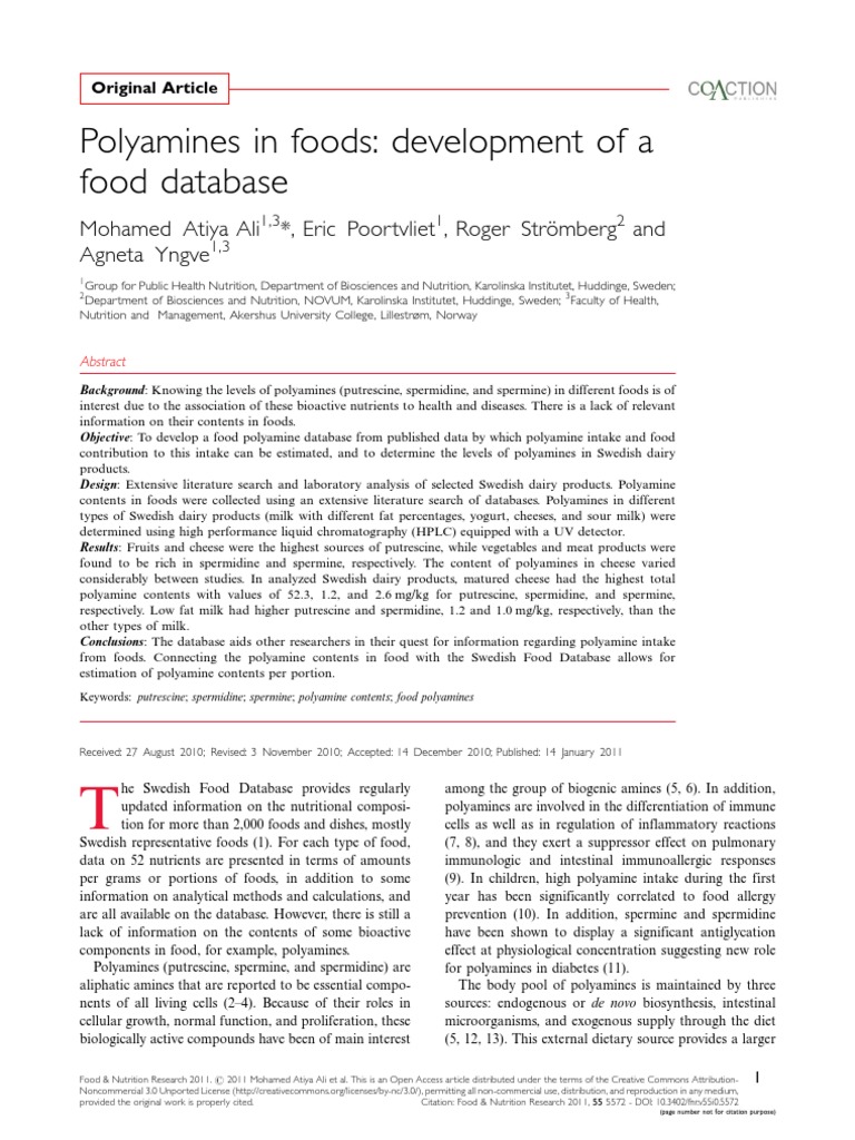 Polyamines in Foods - Development of A Food Database | PDF | High ...