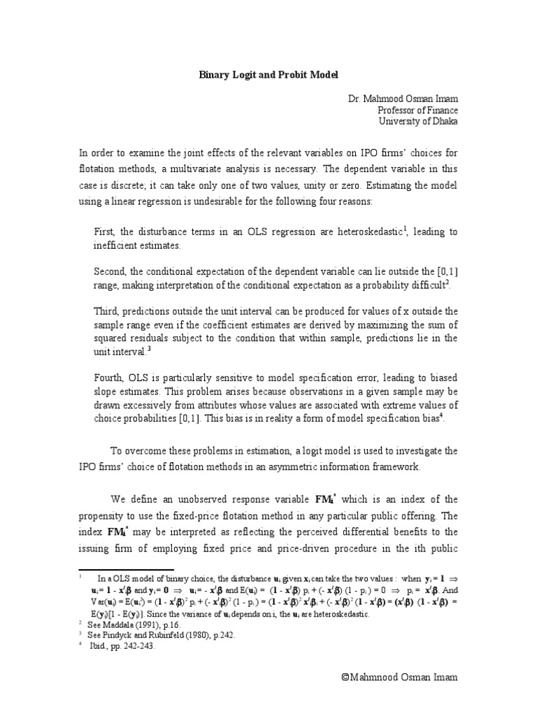 Binary Logit Model | PDF | Statistical Theory | Estimation Theory