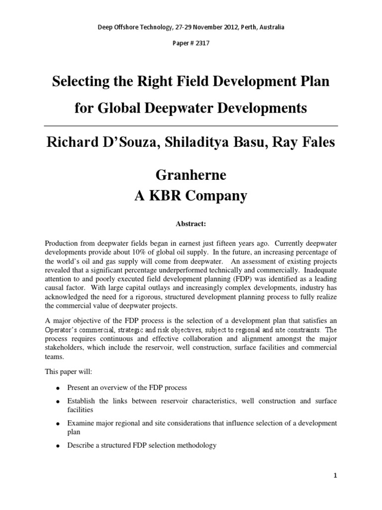Selecting the Optimal Field Development Plan: A Structured Approach for ...