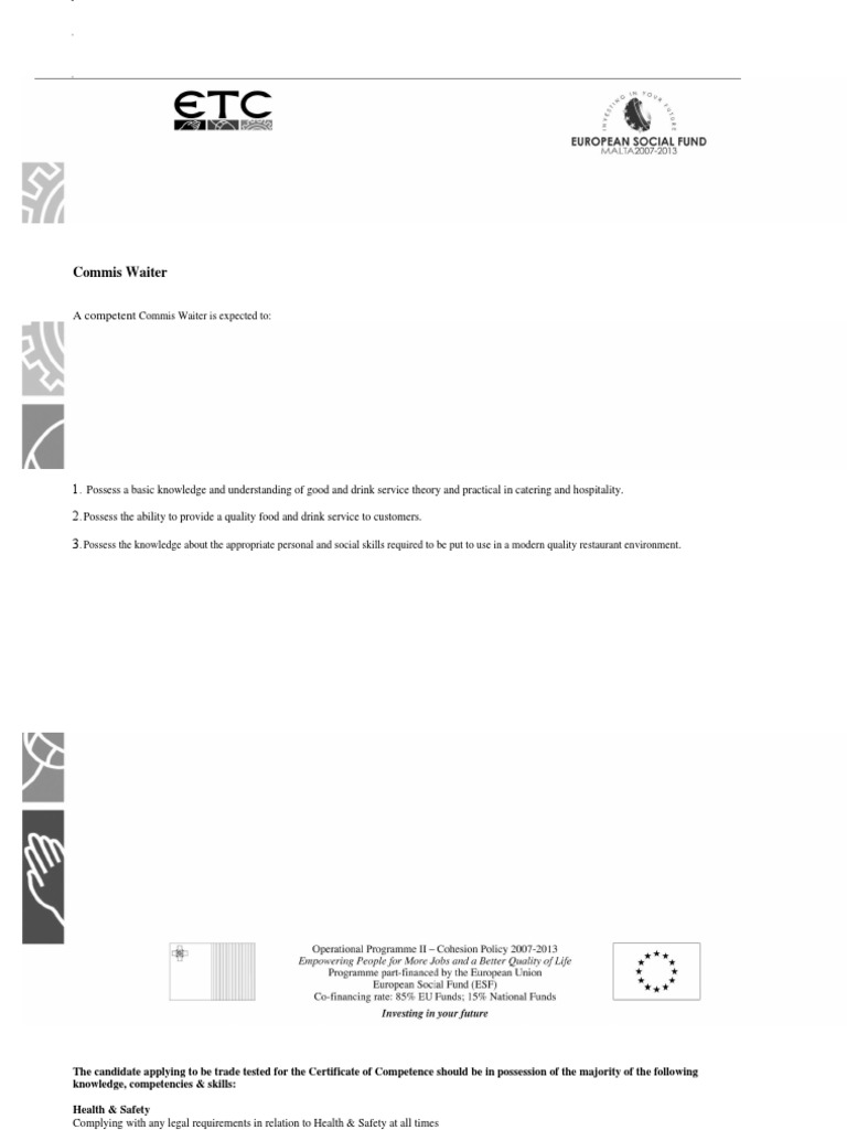 Commis Waiter: A Competent | PDF | Menu | Waiting Staff