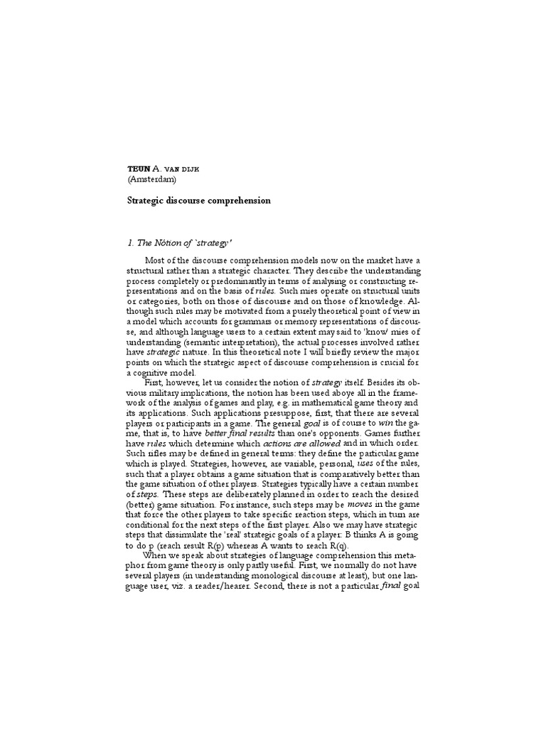 Strategies for Discourse Comprehension | PDF | Semantics | Reading ...