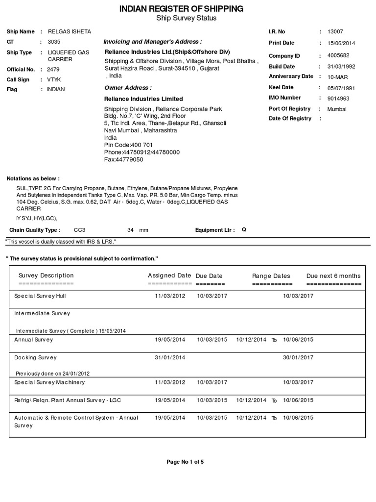 Ship Survey Status: Invoicing and Manager's Address | PDF | Ships ...