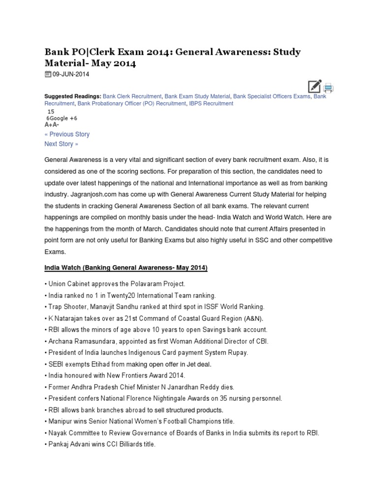 Banking General Awareness Study Material: A Comprehensive Review of ...