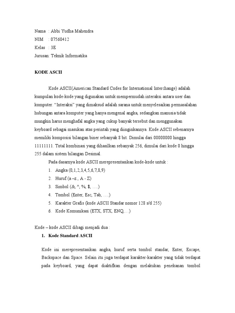 Tabel Kode Ascii | PDF | Komputer
